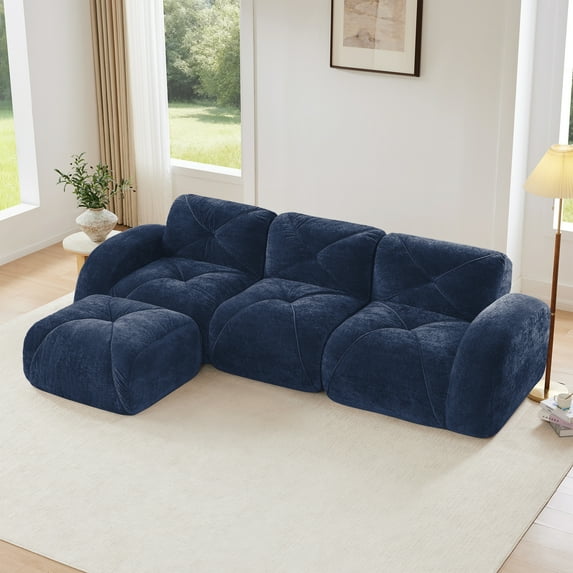 Eyisean 110'' Velvet Modern Modular Sectional Couch with Ottoman, 3 ...