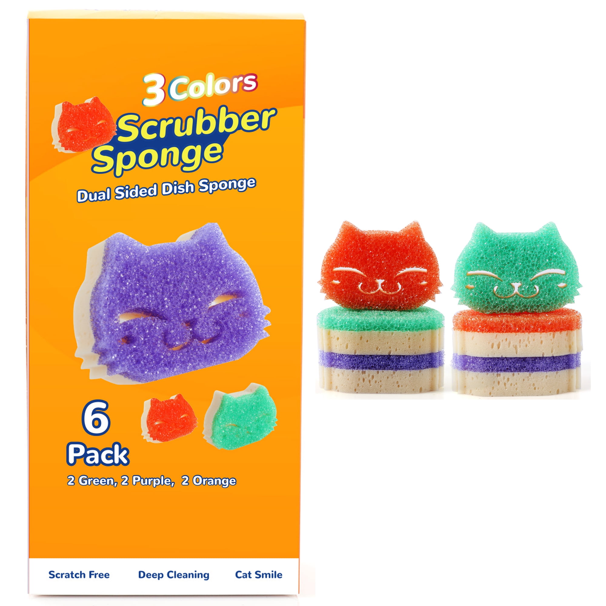 Eyliden Scrubber Sponge for Kitchen Dishes, Dual-Sided, Smiley Happy ...