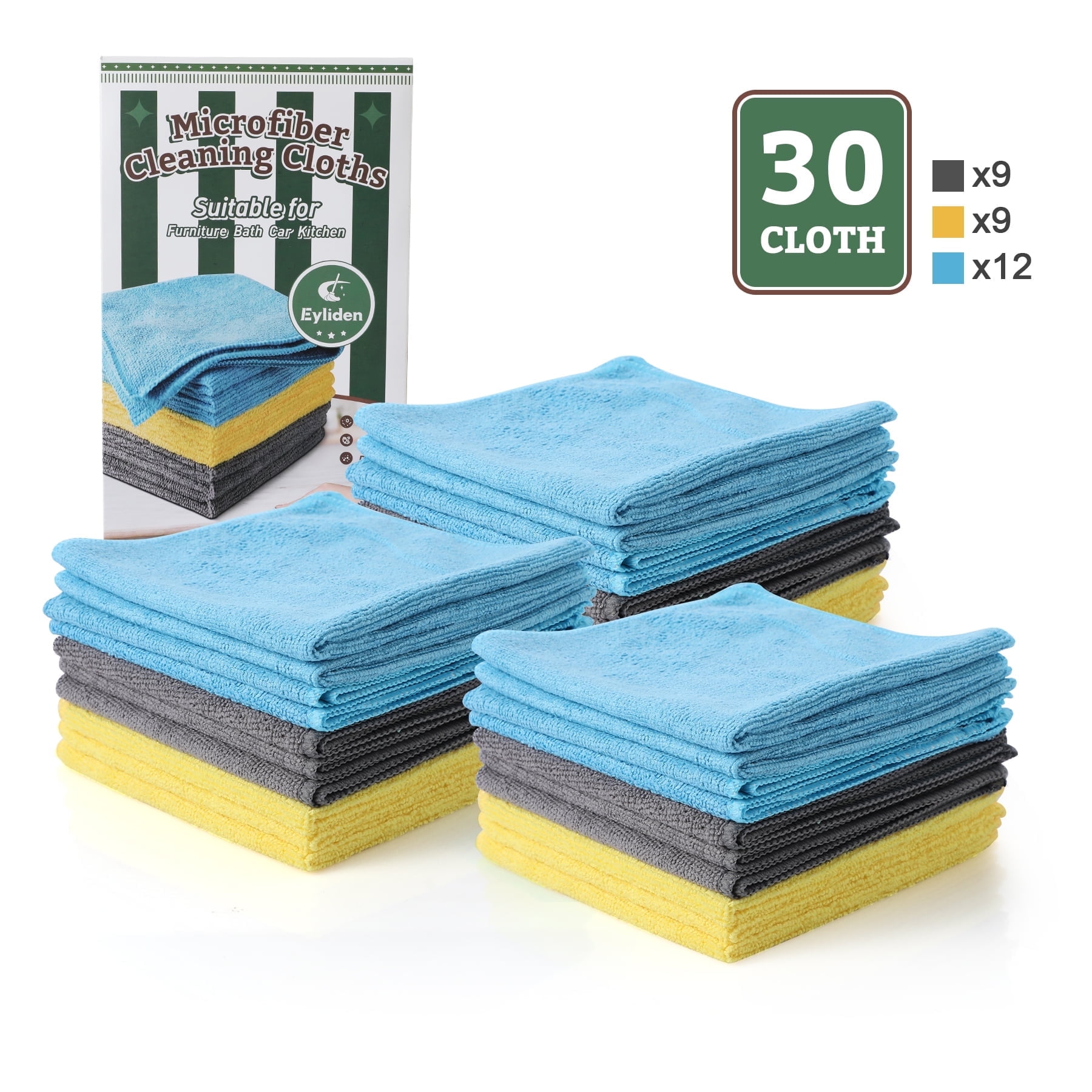 Eyliden Microfiber Cleaning Cloths Pads, Absorbent, Streak Free ...