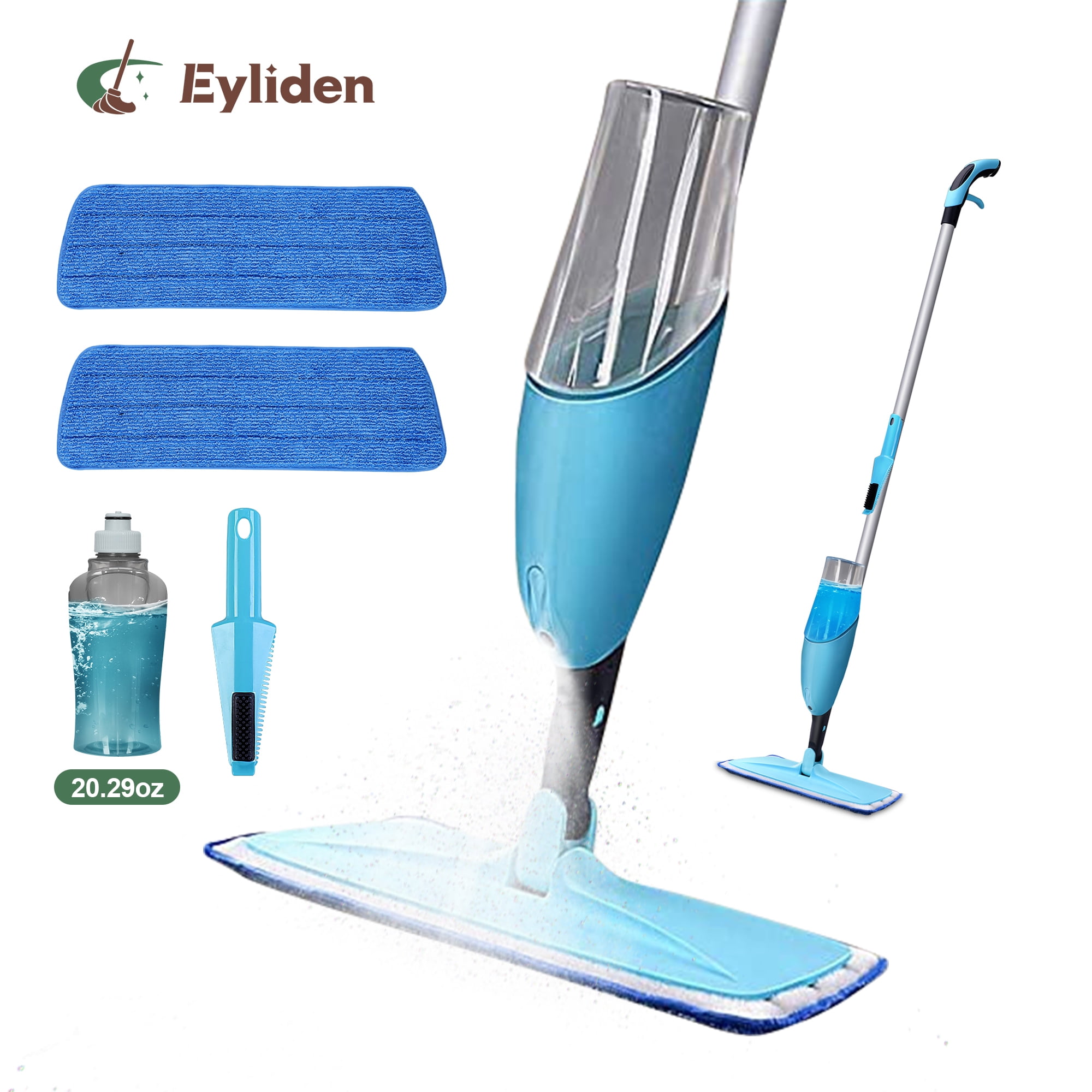 Eyliden Mops for Floor Cleaning Wet Spray Mop, 2 Washable Microfiber ...