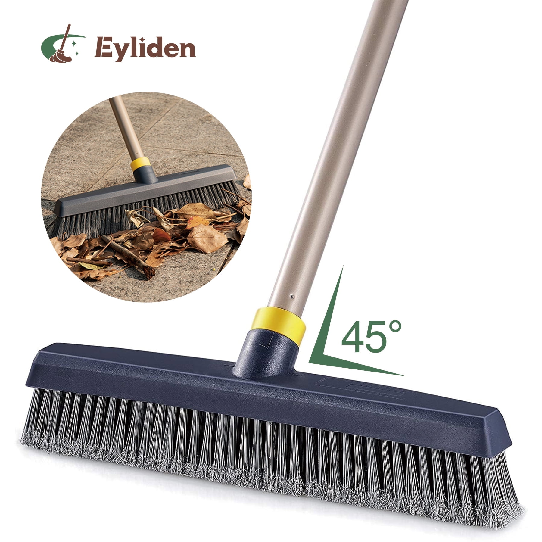Eyliden Push Broom Outdoor Brush Stiff Bristles Adjustable Handle 43.3 ...