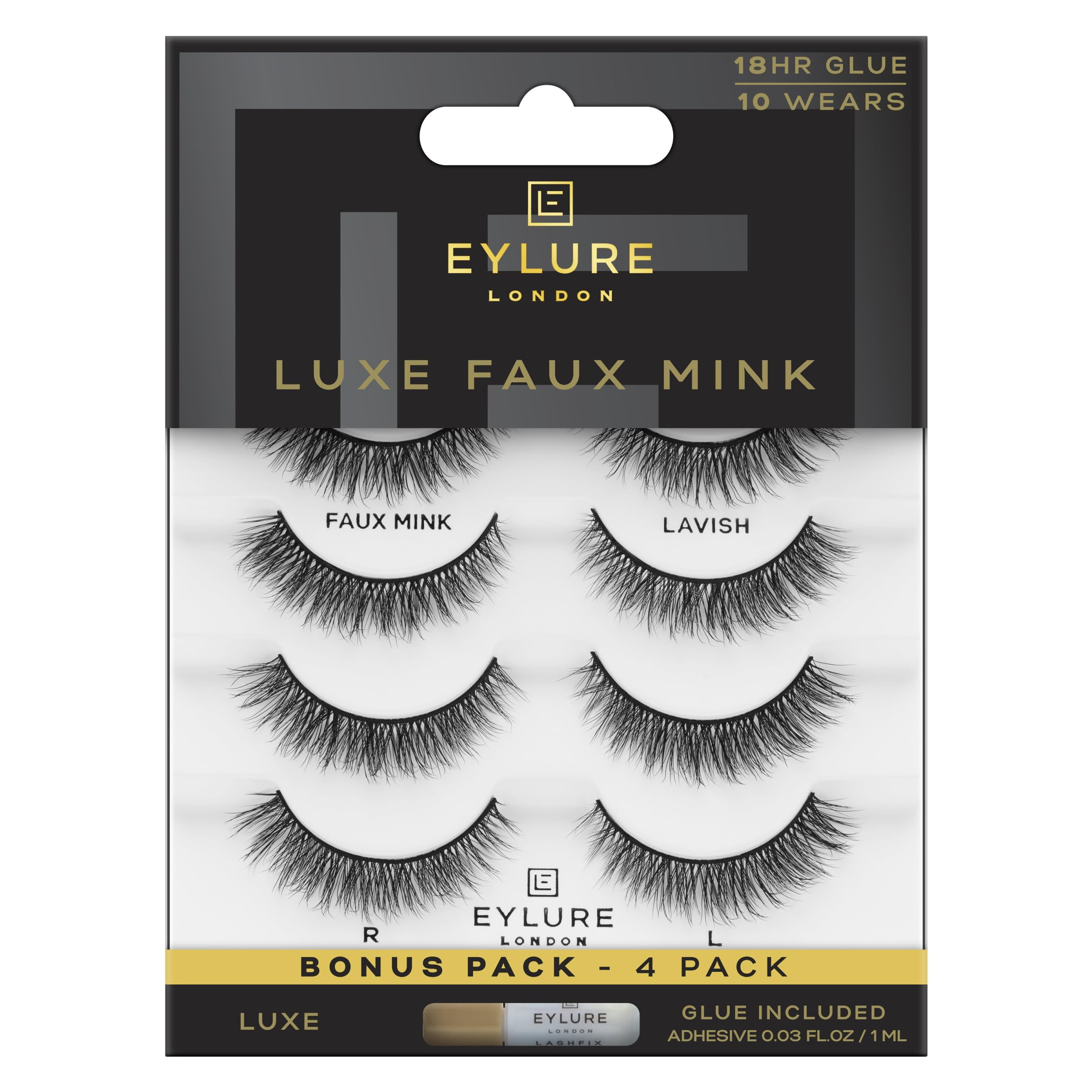 Eylure Luxe Faux Mink AIF9 False Lashes - Natural Lavish, 4 Pairs Bonus Pack | Glue Included ...