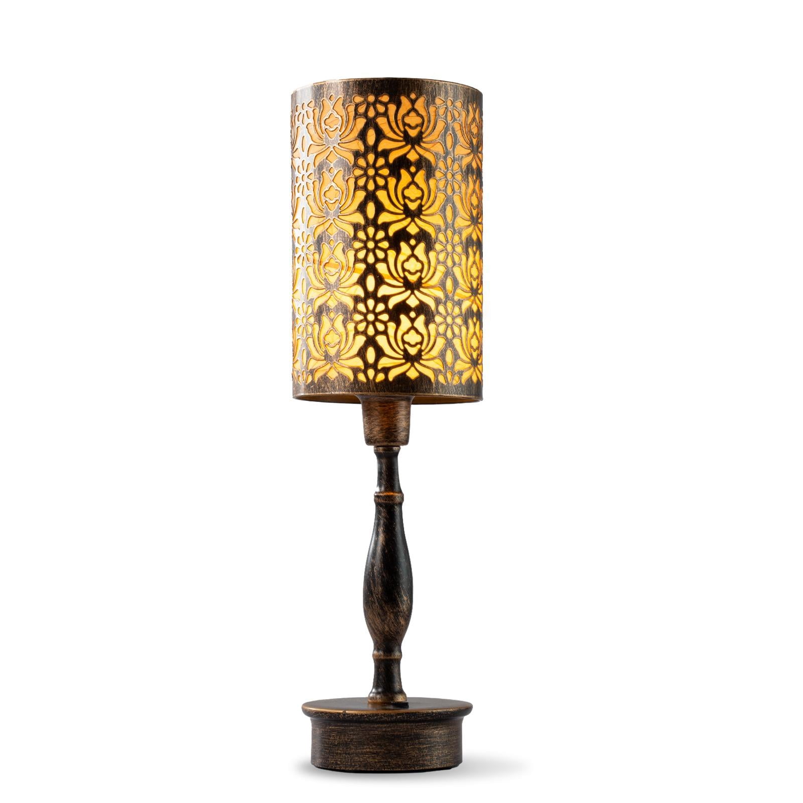 Eyotto 16.3” Antique Bronze Metal Table Lamp with Lotus Pattern Shade ...