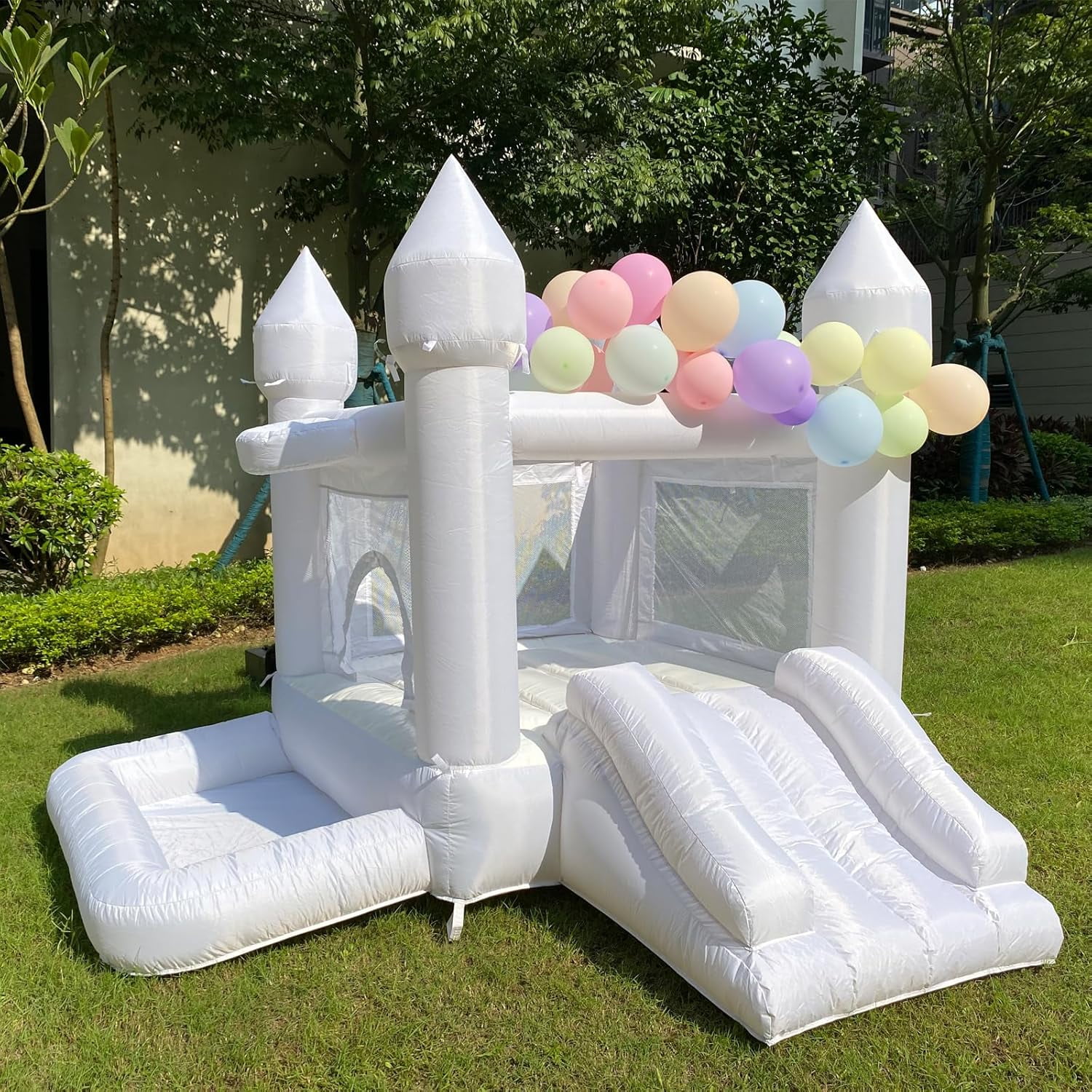 Eypye White Bounce House with Blower 9ftL×9ftW×7ftH Wedding Inflatable ...