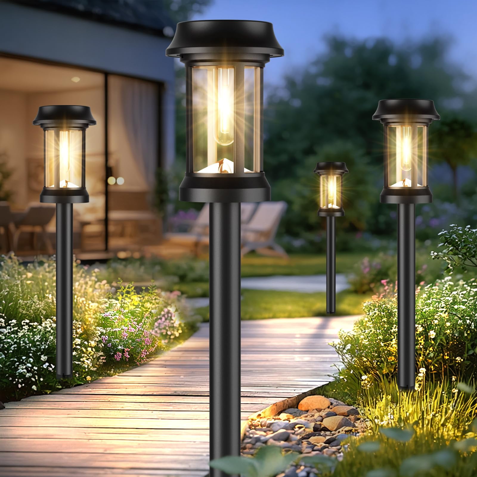 Eyrosa Solar Pathway Lights, 8 Pack Glass Solar Lights Outdoor, Solar ...