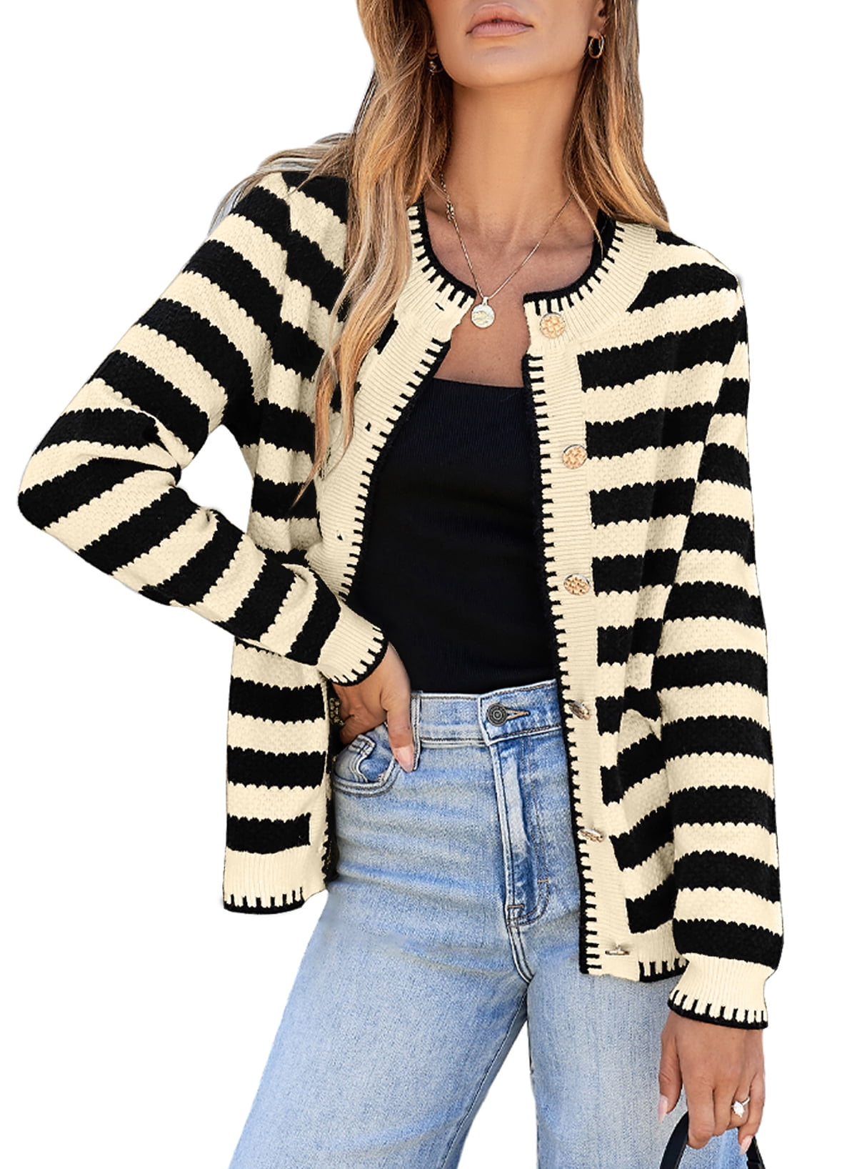 Eytino Women Sweaters Striped Womens Cardigans Long Sleeve Open Front ...