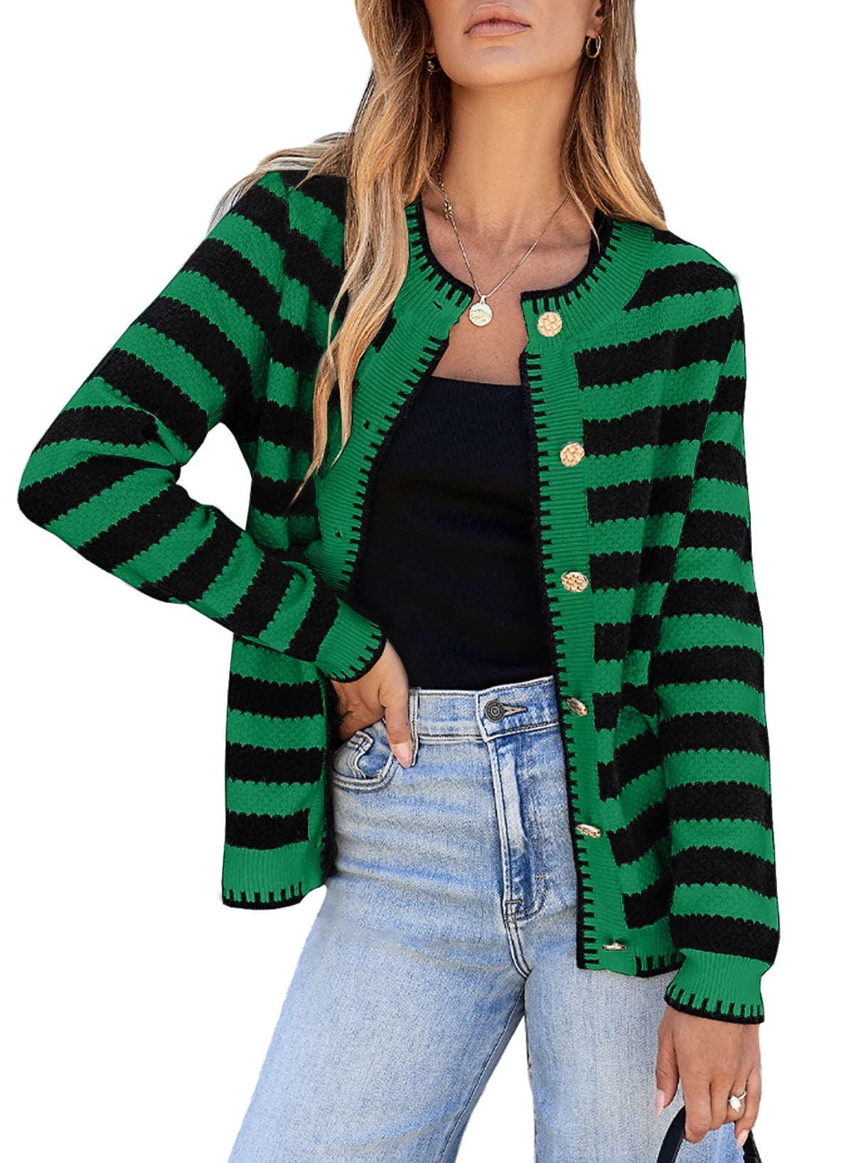 Eytino Womens Cardigans Striped Sweaters for Women 2024 Fall Button ...