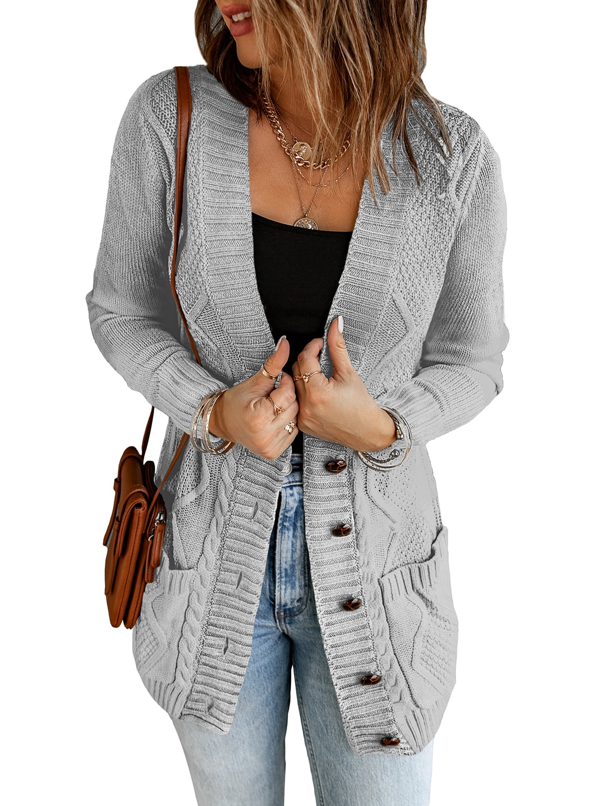 Eytino Cardigans for Women Sweater Knit Open Front Button Sweater with ...