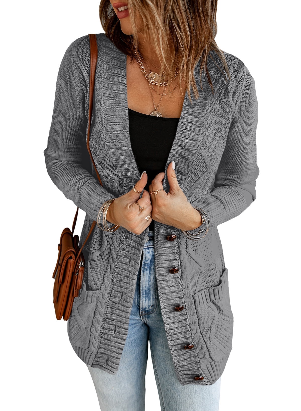 Eytino Cardigans for Women Sweater Knit Open Front Button Sweater with ...