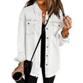 Eytino Denim Jacket for Women Long Sleeve Boyfriend Jean Jacket Loose Coat White M Female ...