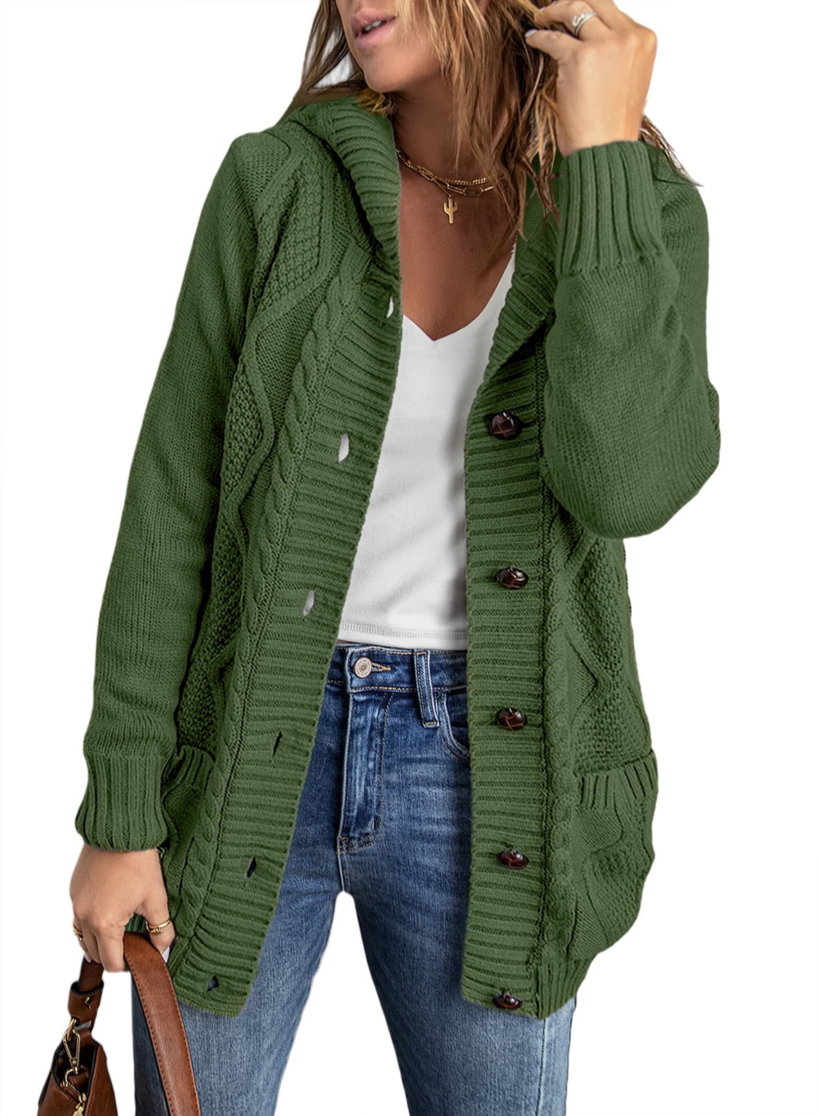 Eytino Hooded Cardigan Sweaters for Women Long Sleeve Button Down Knit ...