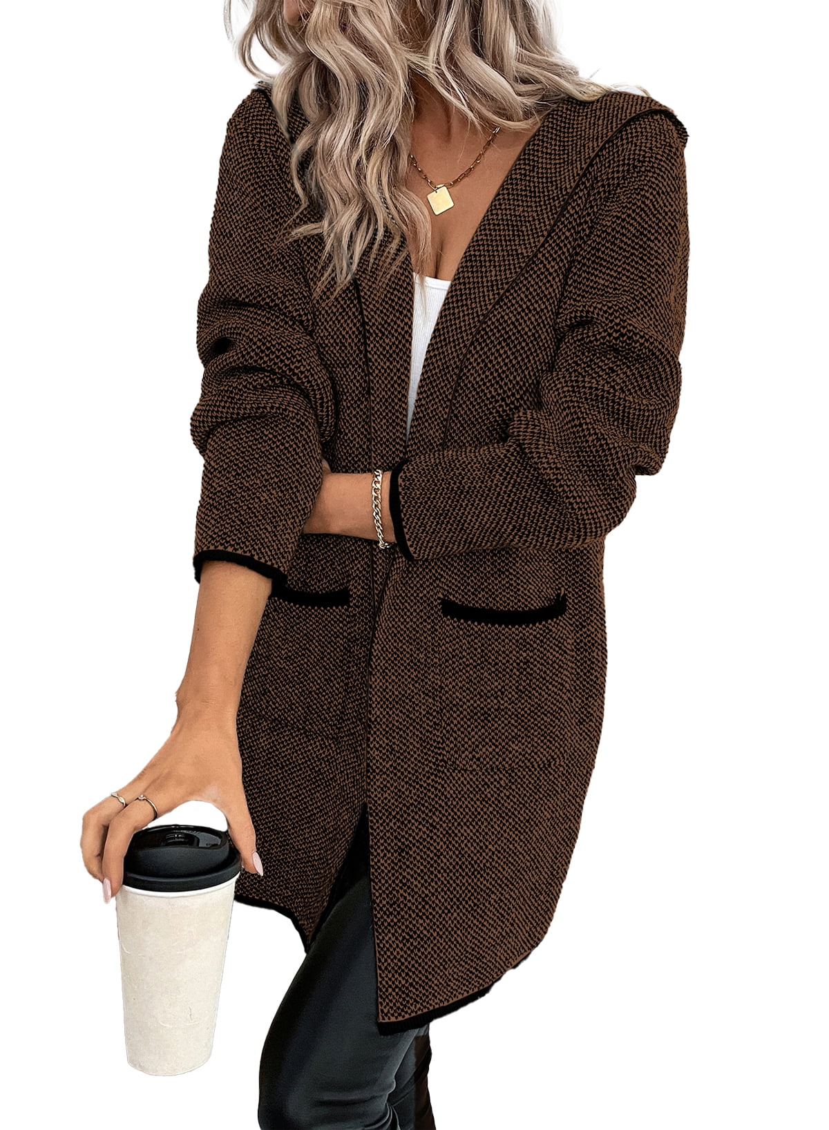 Eytino Hooded Cardigan Women Open Front Cardigan Chunky Knit Sweaters ...