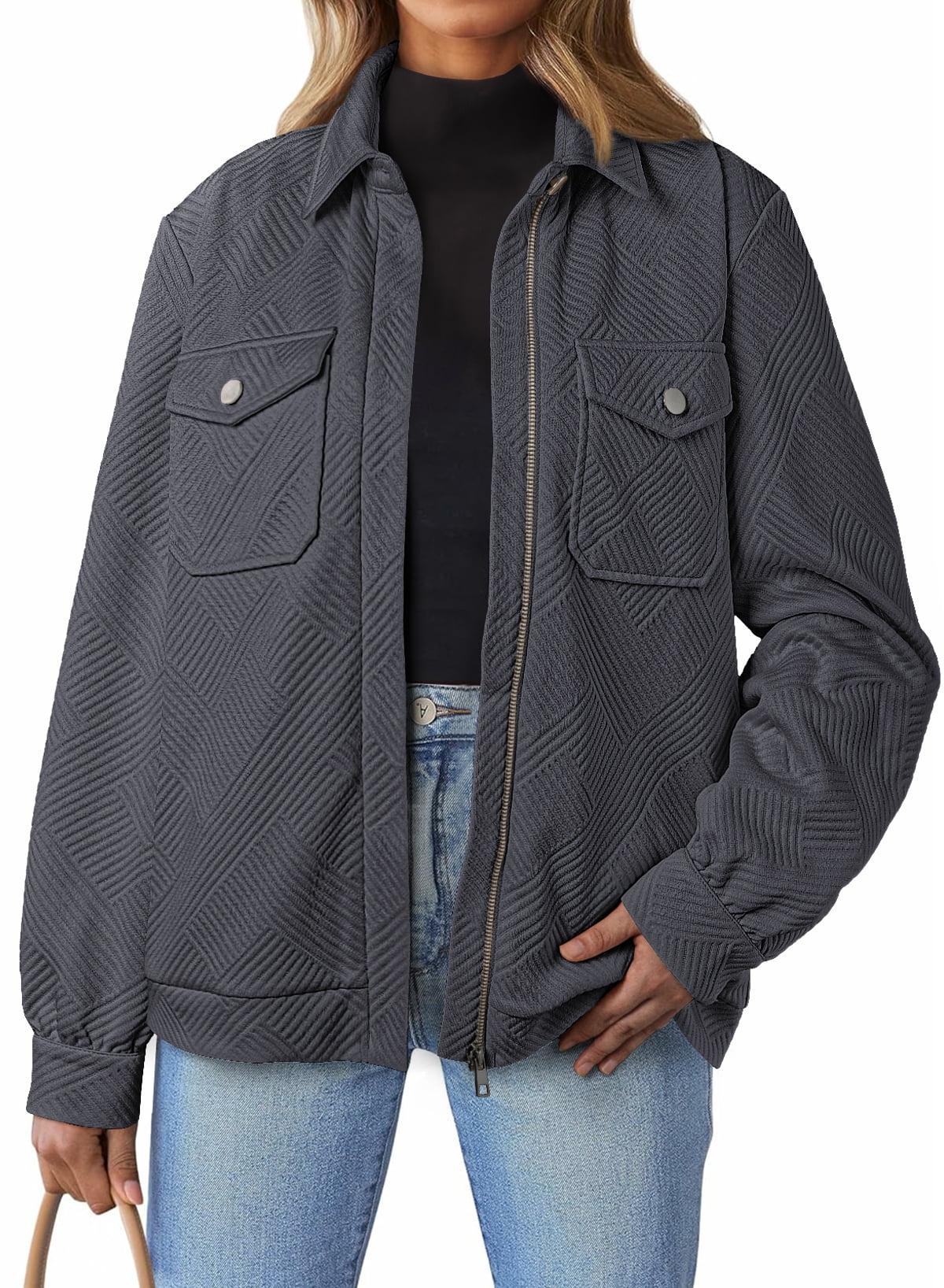 Eytino Jackets for Women Fashion 2024 Casual Zip Up Shacket Jacket ...