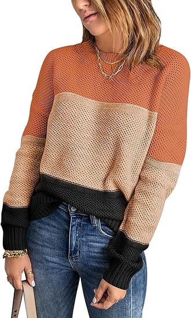 Eytino Ladies Sweaters Womens Long Sleeve Crew Neck Sweater Top Striped ...