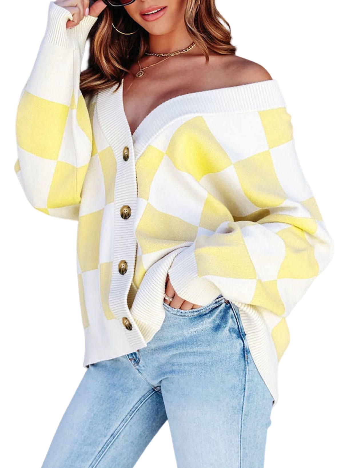 Eytino Women’s Sweaters Womens Cardigans Checkered Long Sleeve ...