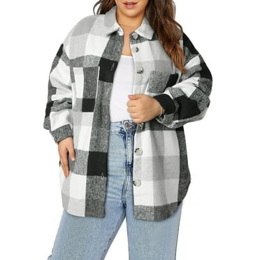 Eytino Plaid Shacket Jacket Casual Long Sleeve Button Up Flannel Plaid ...