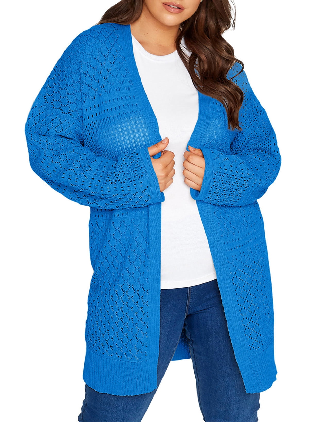 Eytino Plus Size Cardigans For Women Oversized Long Sleeve Hollow Out
