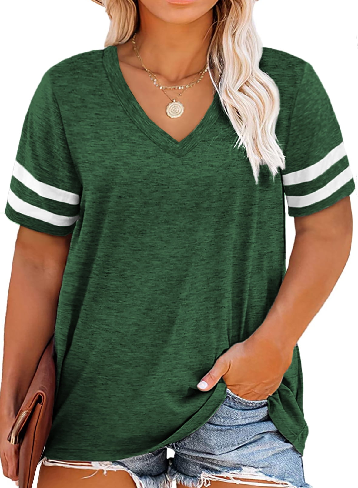 Eytino Plus Size Women Tops Plus Size V Neck T Shirts Short Sleeve Casual Summer Tshirts Loose ...