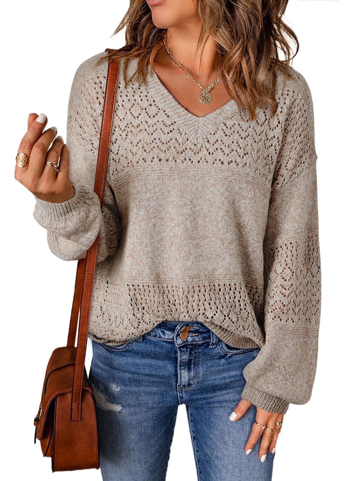 Eytino Pullover Sweaters for Women Sweater V Neck Long Sleeve ...