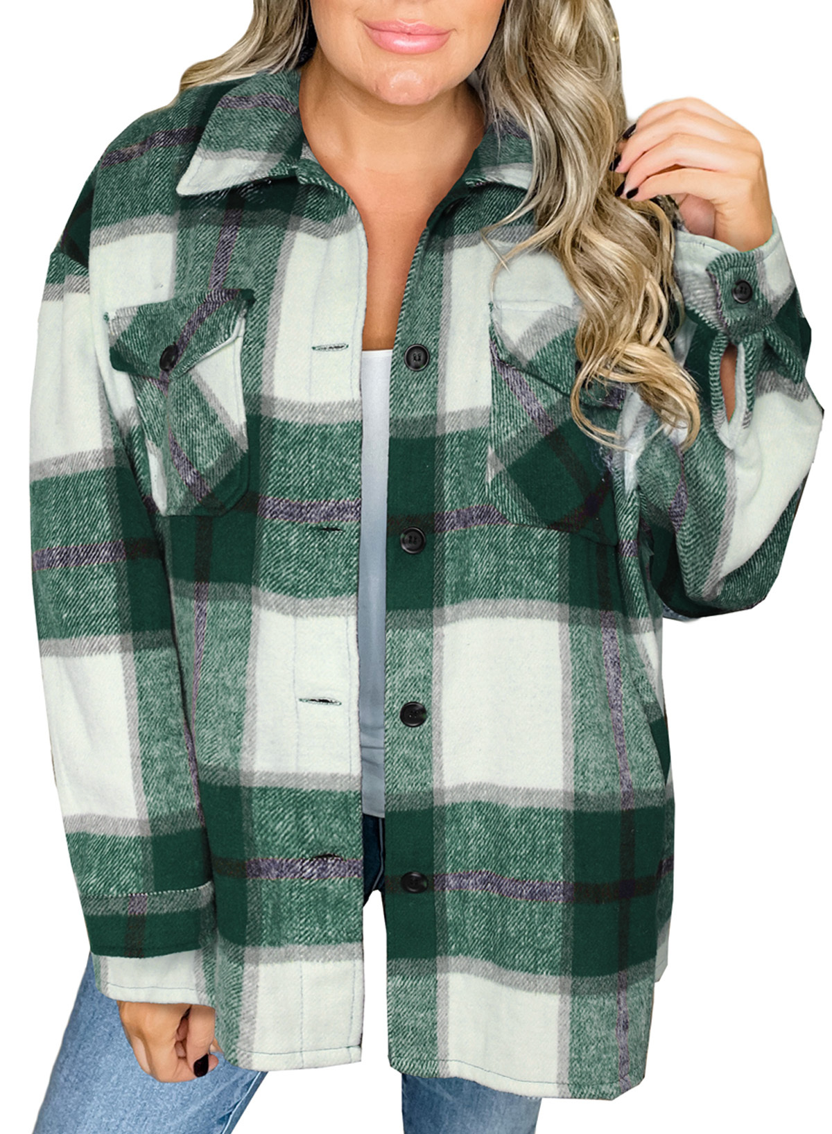 Womens Plaid Long Wool Blend Coat Shacket Jackets - Walmart.com