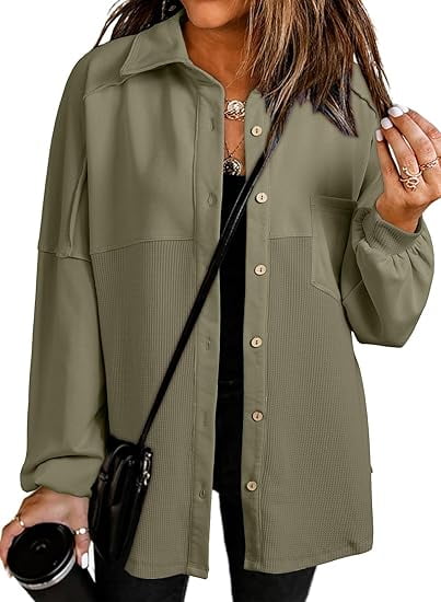 Eytino Women's Shacket Waffle Knit Jackets Shacket Fashion Button Down ...