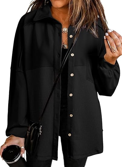 Eytino Shacket for Women Waffle Knit Womens Jacket Fashion Button Down ...