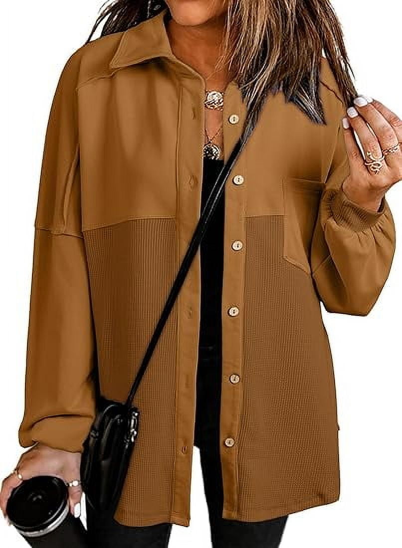 Eytino Shacket for Women Waffle Knit Womens Jacket Fashion Button Down ...