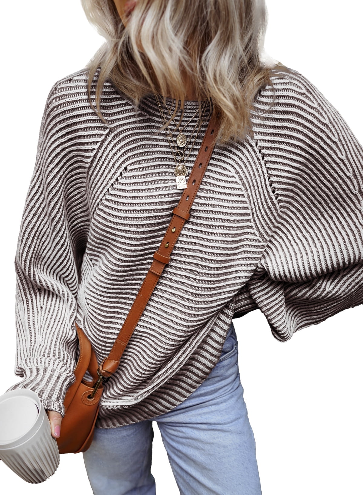 Eytino Womens Oversized Sweaters Striped Sweater Casual Long Sleeve ...