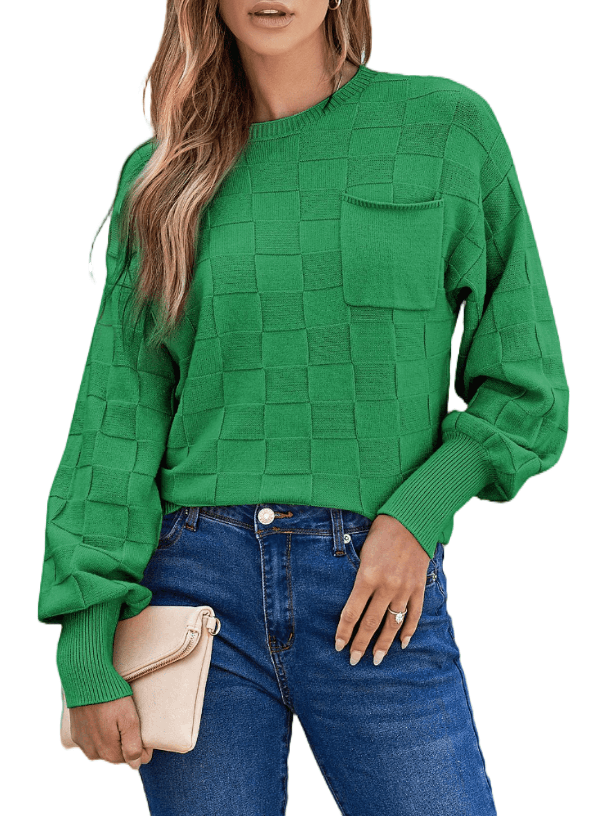 Eytino Sweater for Women Casual Crewneck Long Sleeve Sweaters Checkered ...
