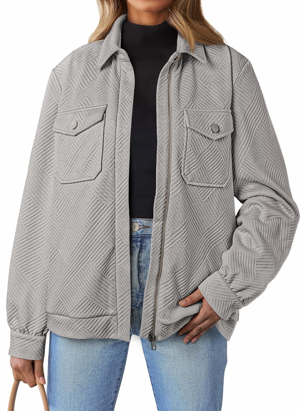 Eytino Women Jacket Fashion 2024 Casual Zip Up Shacket Jacket ...