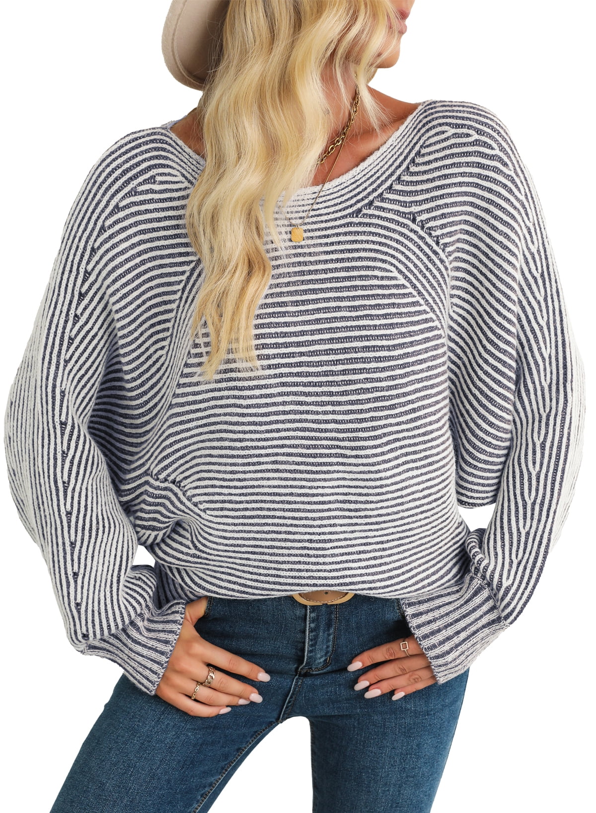 Eytino Women Sweaters Fall Long Sleeve Color Block Oversized Sweaters ...