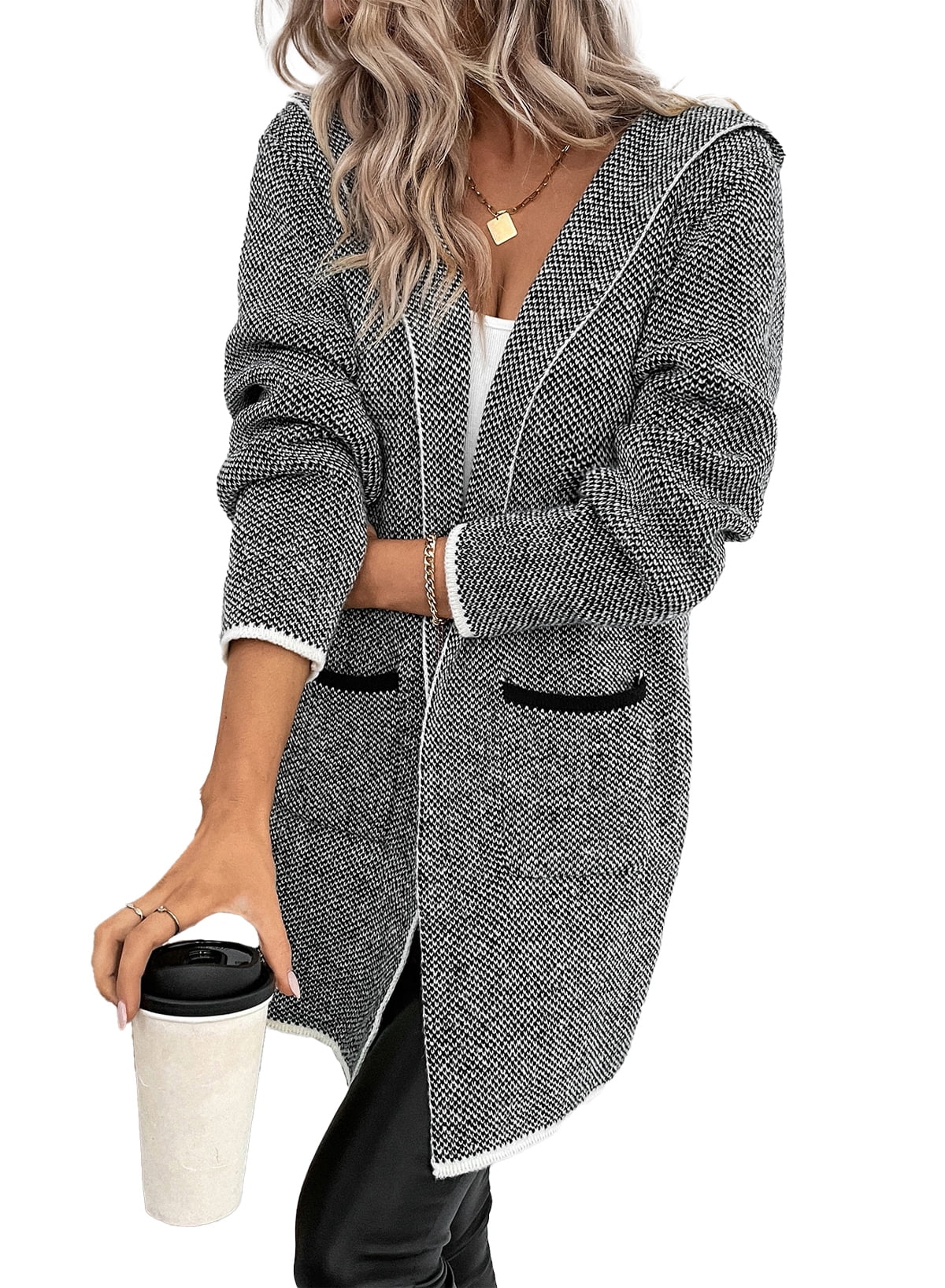 Eytino Women's Cardigan Hooded Long Sleeve Soft Chunky Knit Sweater ...