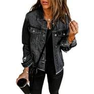 Eytino Women's Oversized Denim Jacket Casual Long Boyfriend Jean Jacket ...