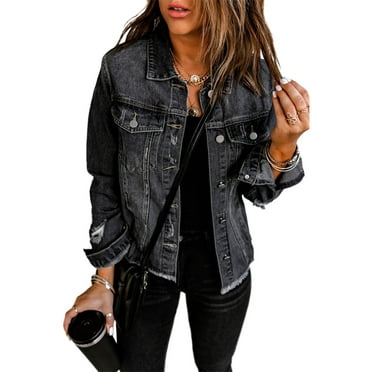 Eytino Women's Oversized Denim Jacket Casual Long Boyfriend Jean Jacket ...