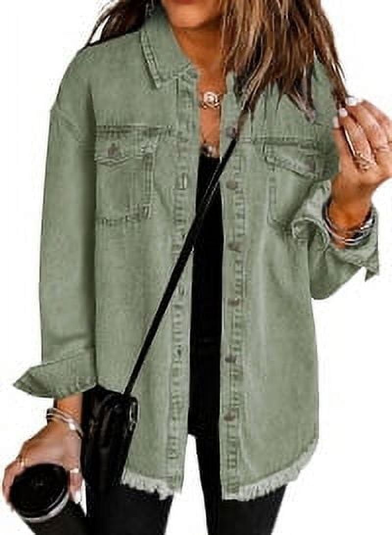 Eytino Women's Oversized Denim Jacket Casual Long Boyfriend Jean Jacket ...