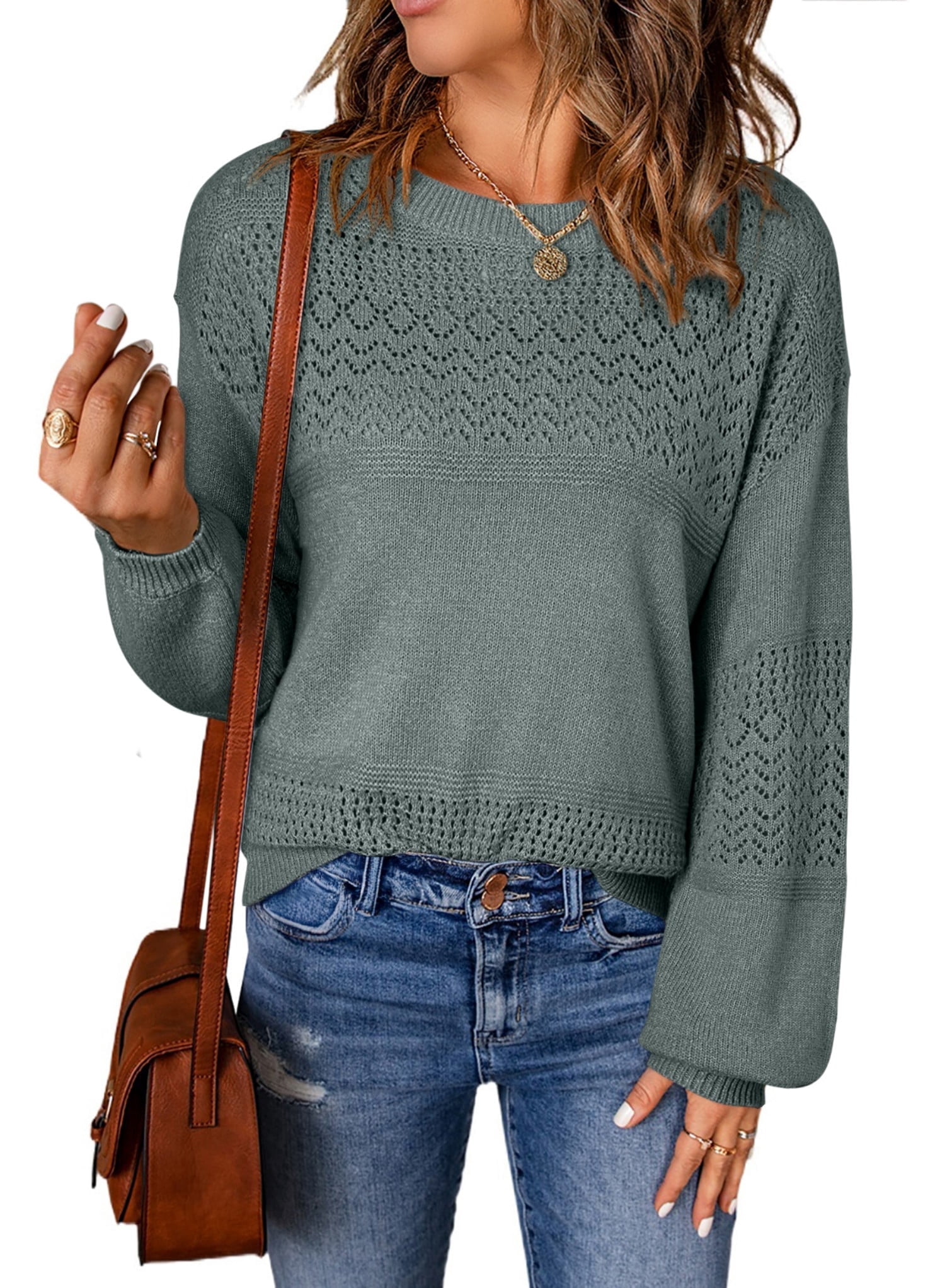 Eytino Womens Sweater 2025 Crew Neck Casual Fall Long Sleeve ...
