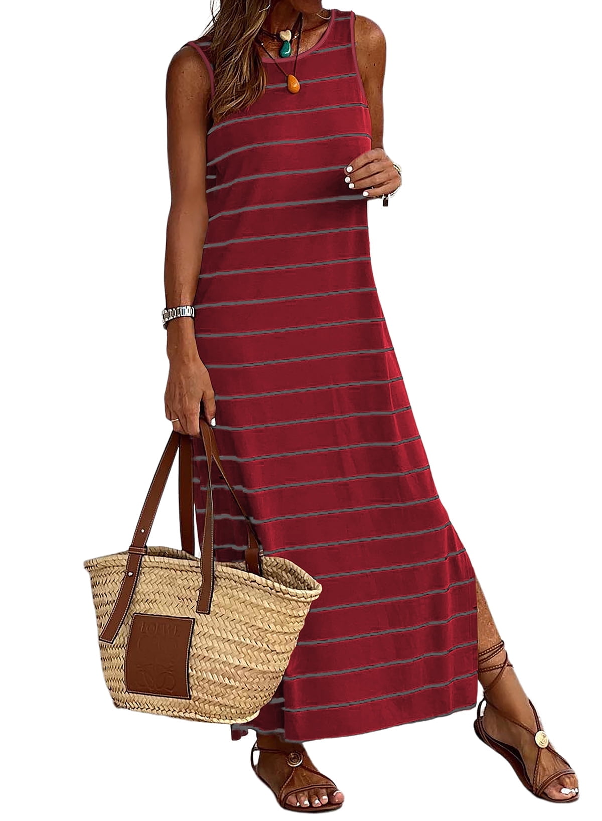 Eytino Holiday Dresses for Women Maxi Dress for Women Racerback Striped ...