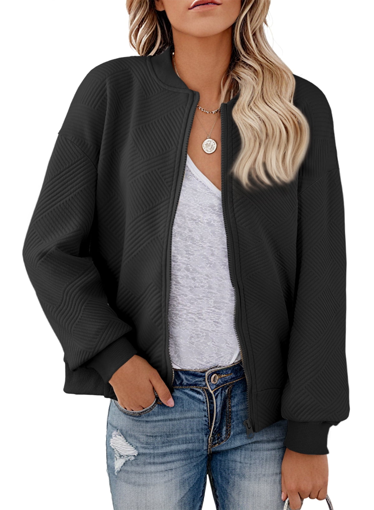 Eytino Womens Fall Jackets Bomber Jacket for Women Zip Up Long Sleeve ...