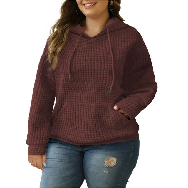 Eytino Women's Plus Size Hoodies, Long Sleeve Waffle Pullover with Drawstring, Pocket (1X-5X ...