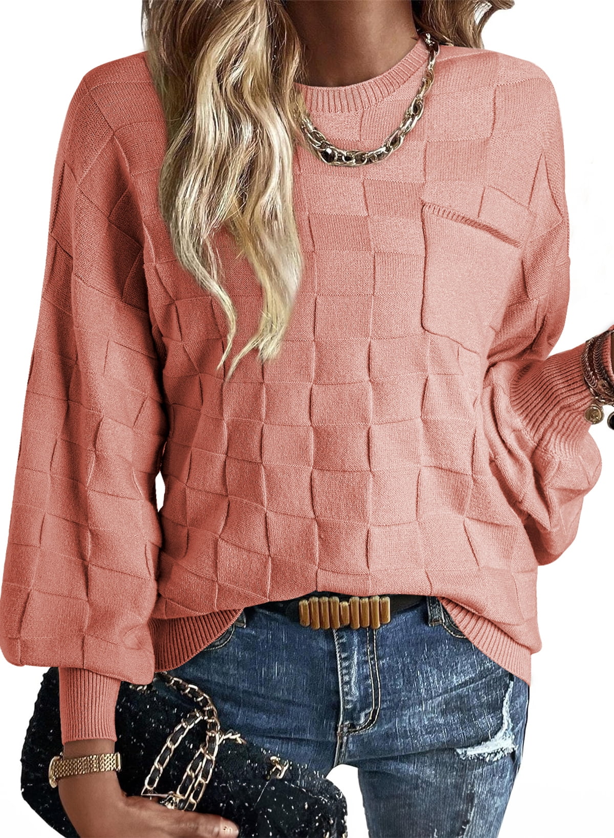 Eytino Womens Fall Sweaters Casual Crewneck Batwing Sleeve Sweaters ...