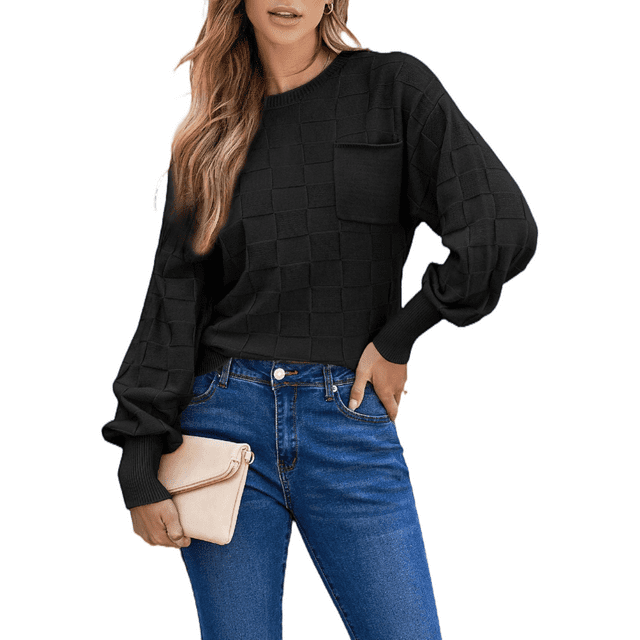 Eytino Sweaters for Women Casual Crewneck Long Sleeve Sweaters ...