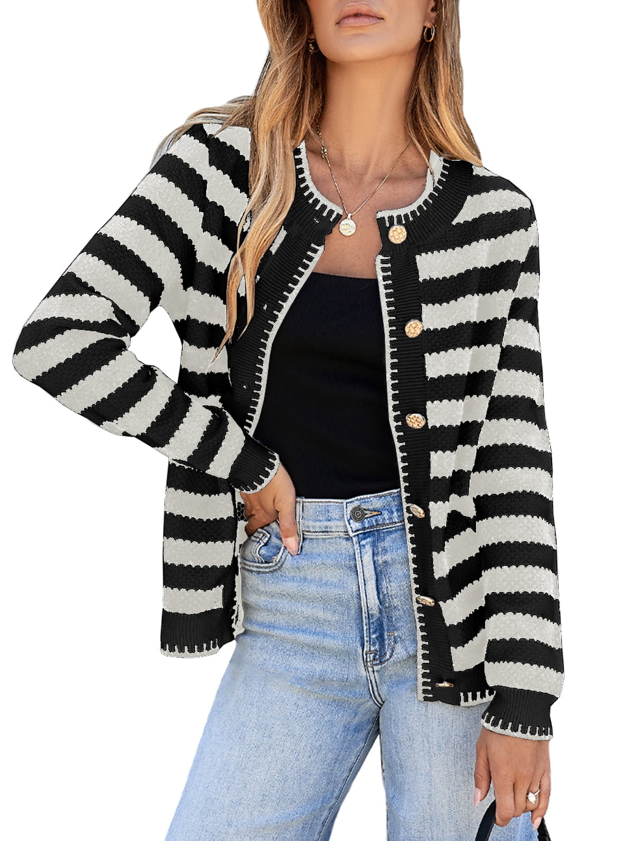Eytino Womens Sweaters and Cardigans for Women Long Sleeve Striped ...