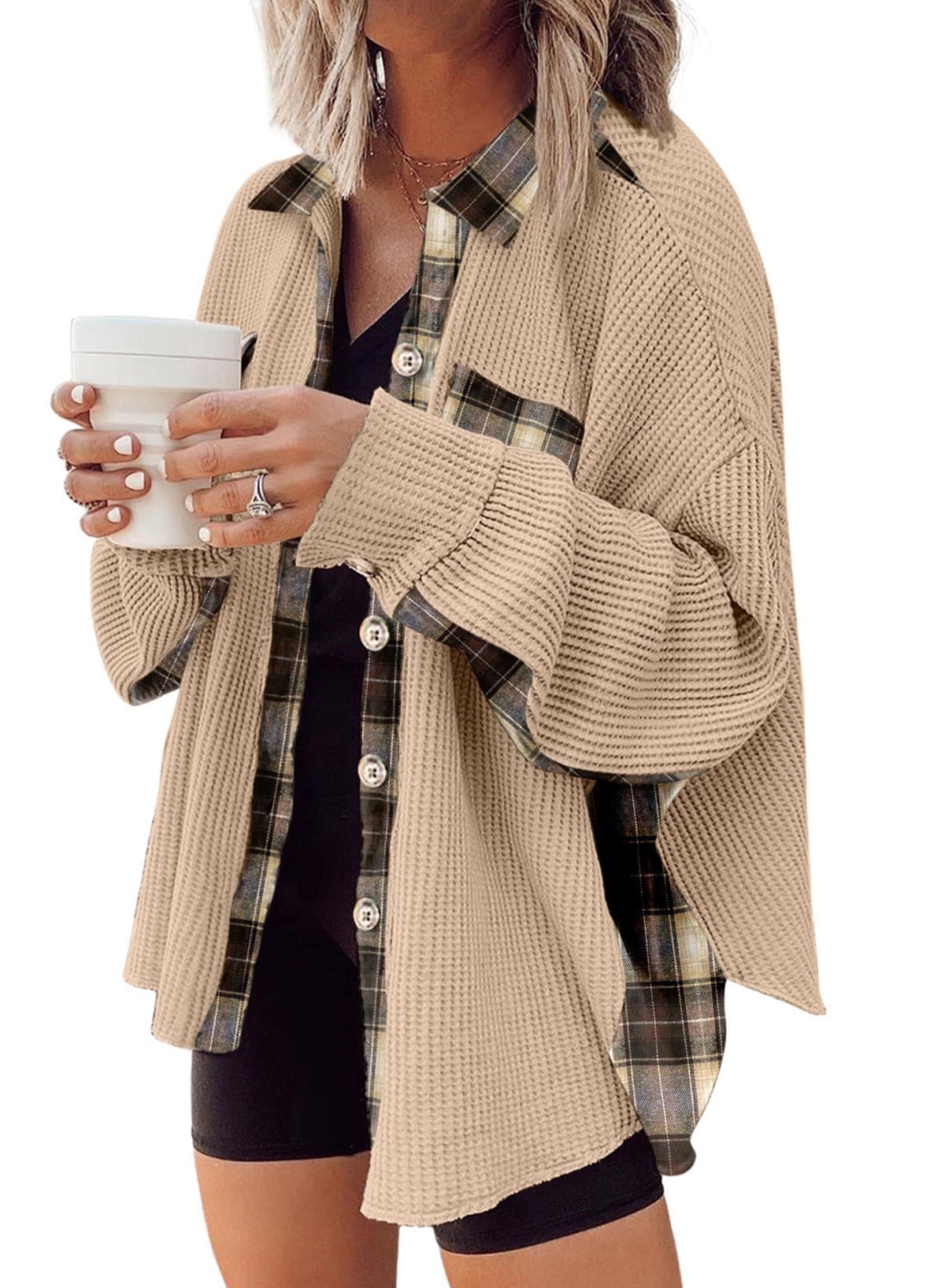 Eytino Shackets for Women Shacket Casual Long Sleeve Button Down Shirts ...