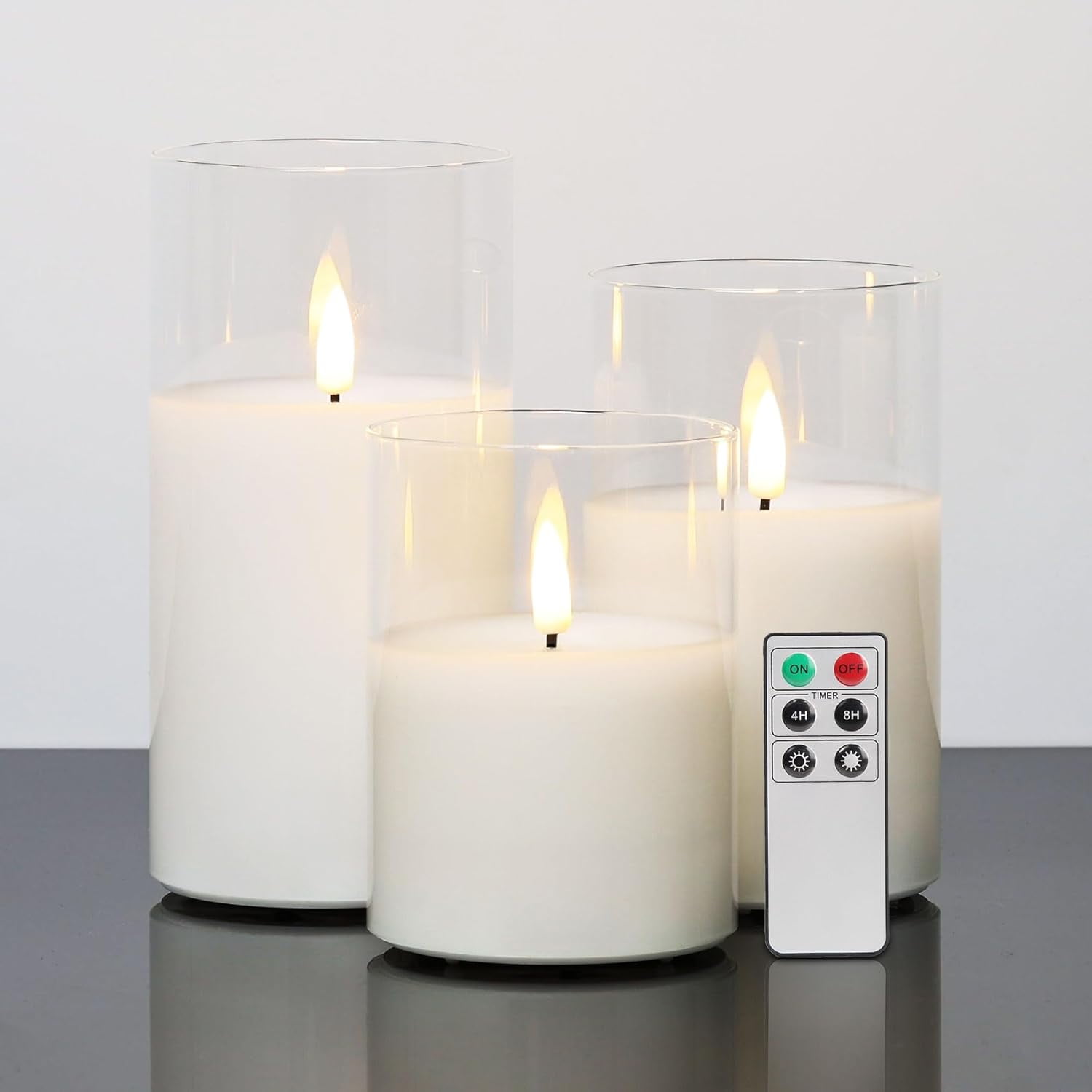 Eywamage Silver Grey Glass Flameless Candles with Remote, Battery ...