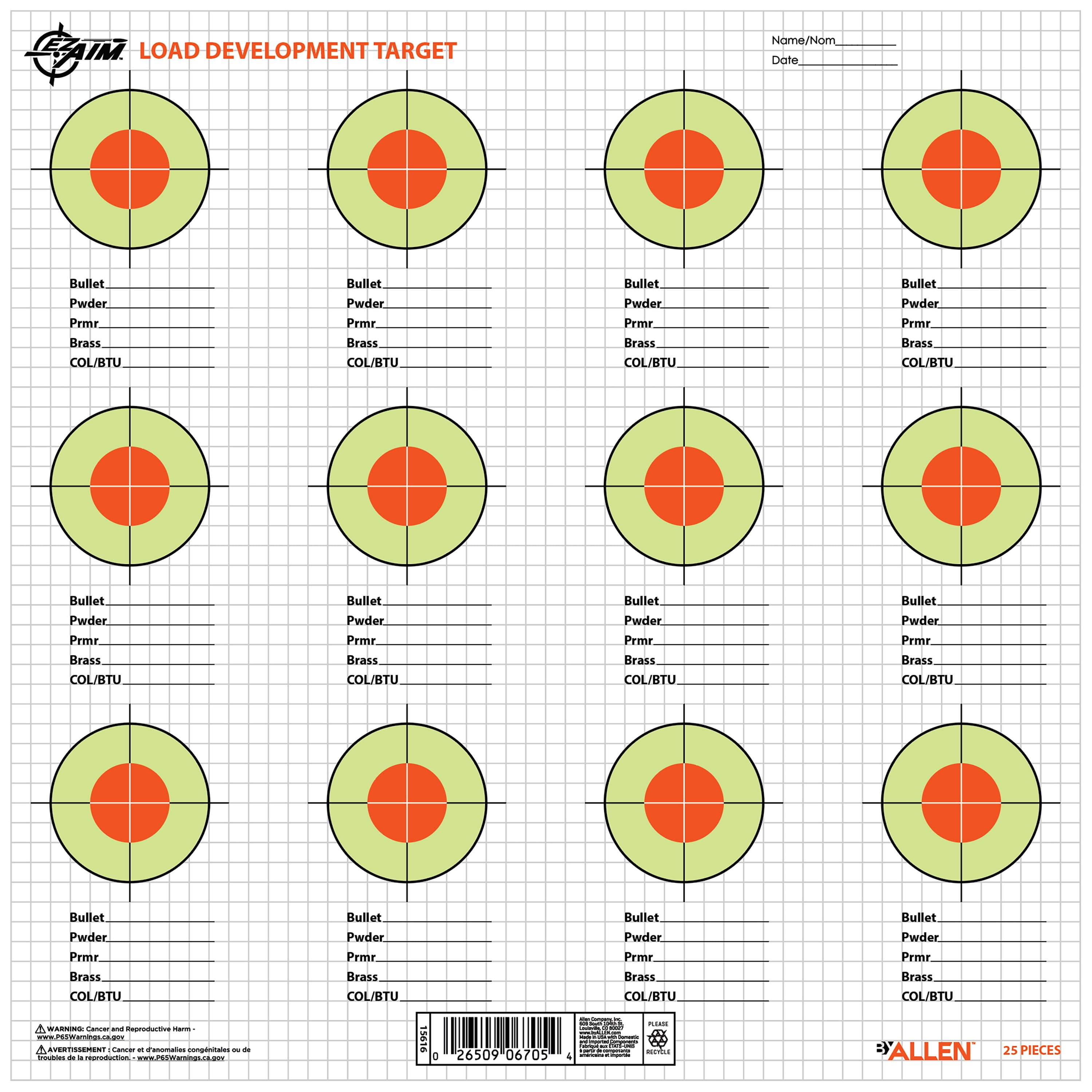 Ez Aim Load Development Paper Shooting Targets, 13.5 In Square, 25-Pack ...