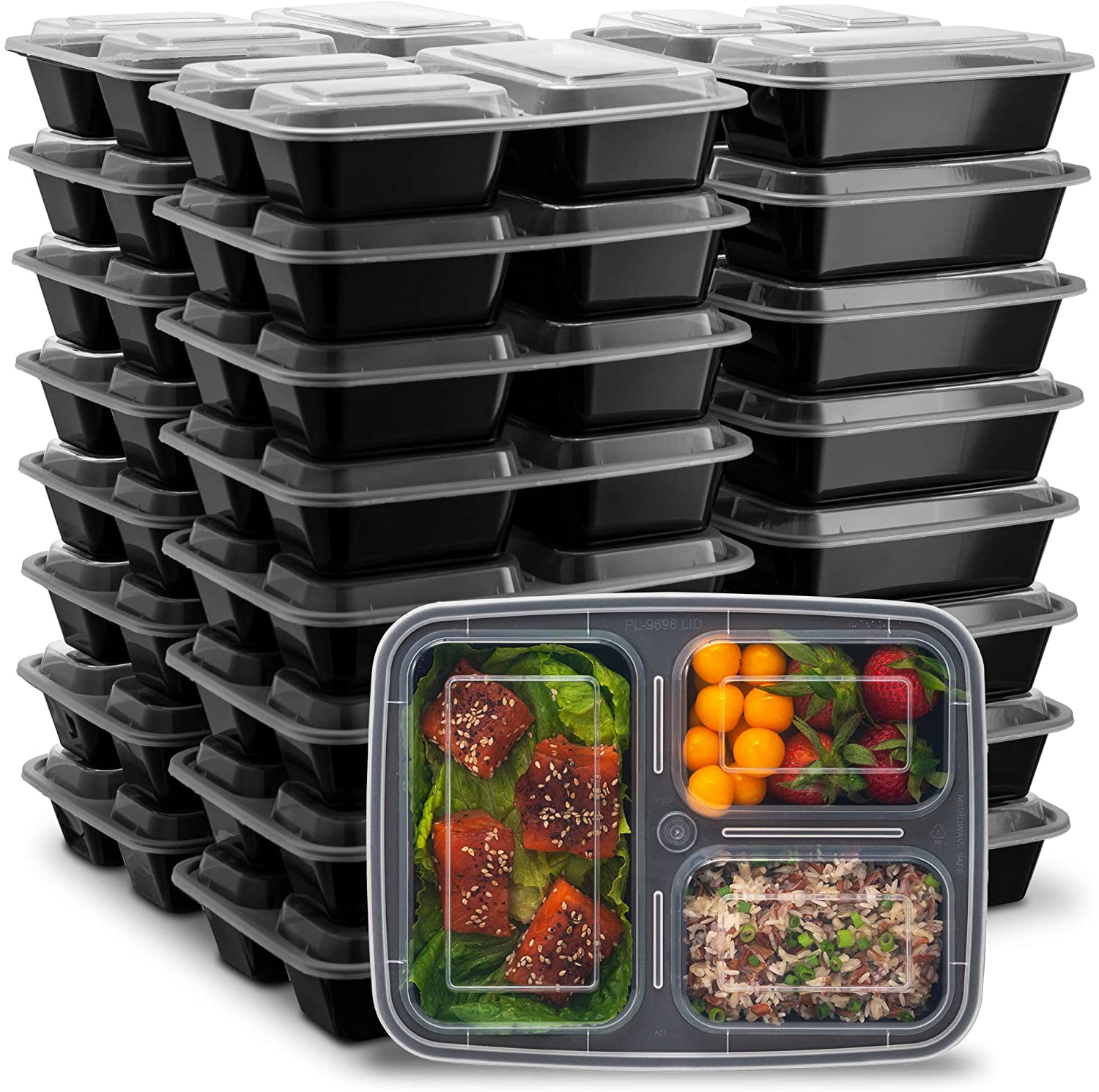 Ez Prepa 25 Pack 32oz 3 Compartment Meal Prep Containers with Lids ...