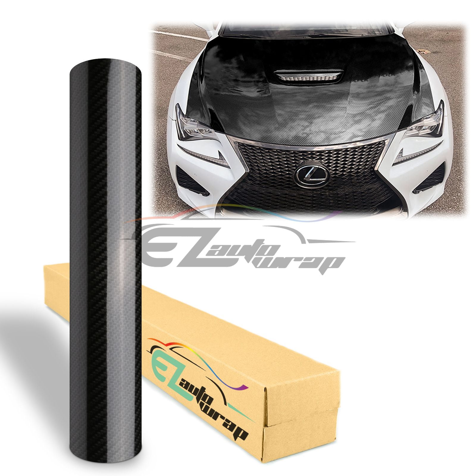 EzAuto Wrap 5D Carbon Fiber Black High Gloss Car Vinyl Wrap Sticker ...