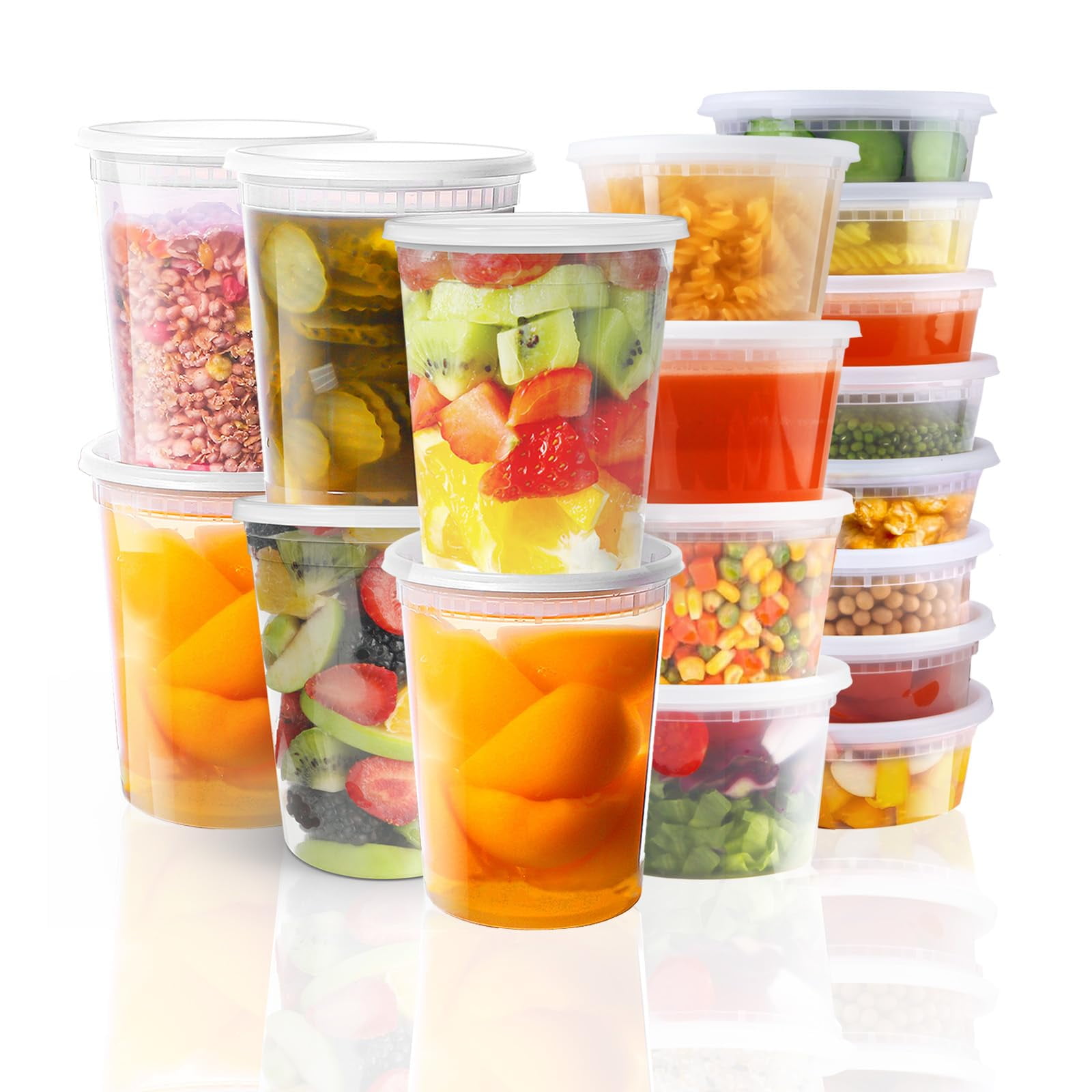 Ezalia Deli Containers with Lids: [48 Sets 3 8 oz, 16 oz, 32 oz Plastic ...