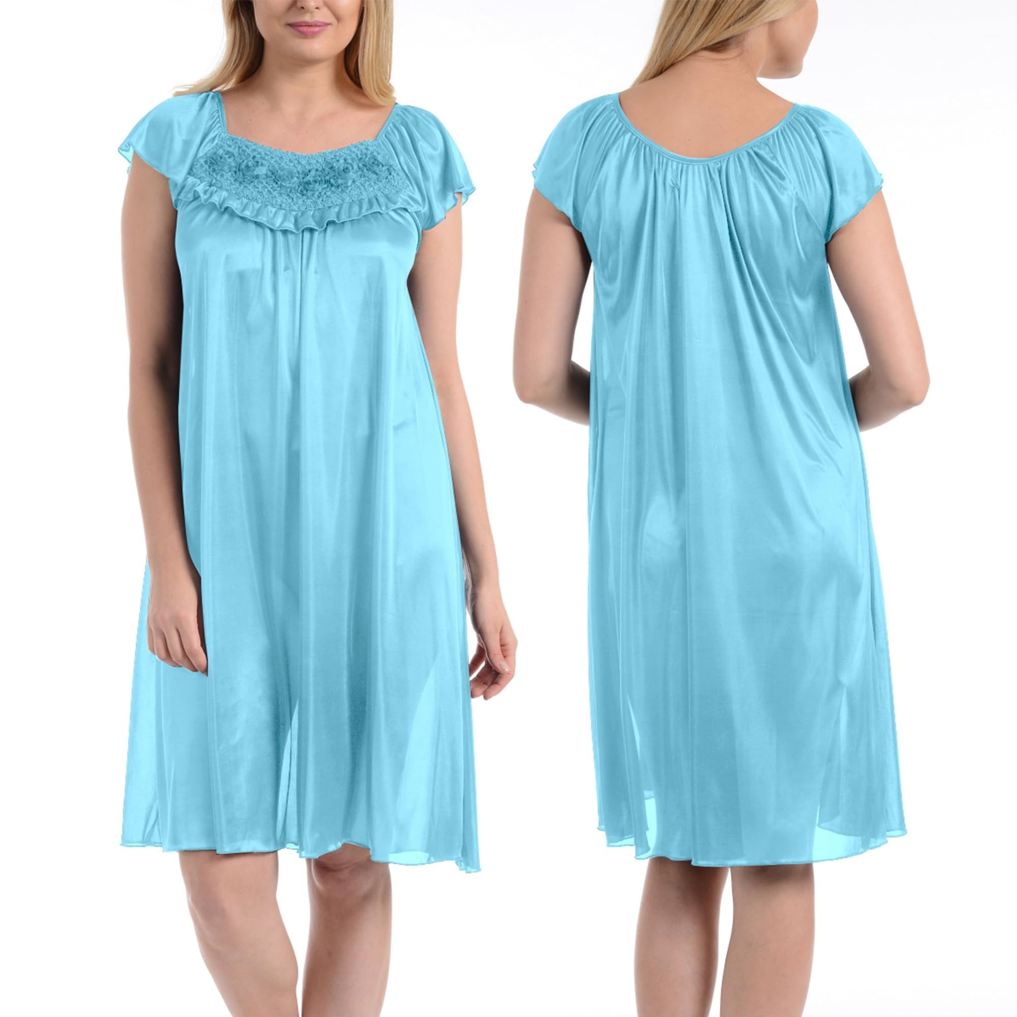 Ezi Satin Nightgowns for Women - Soft & Breathable Knee-Length Night ...