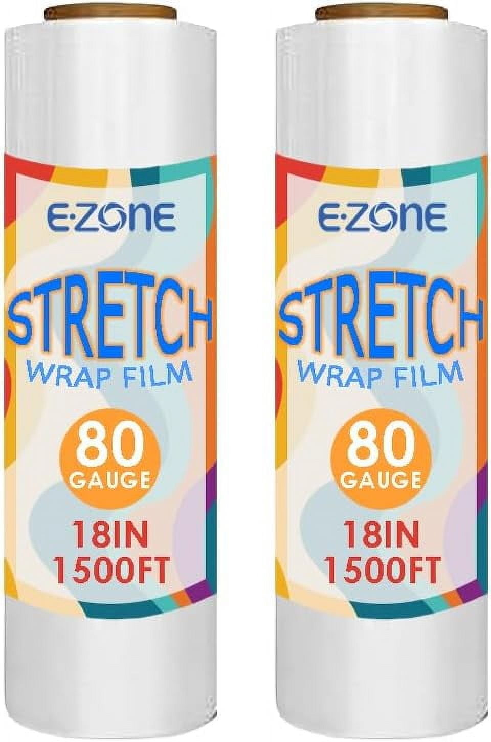Ezone (2PC) Stretch Film, 18" x 1500ft 80 Gauge Roll Stretch Wrap Clear ...